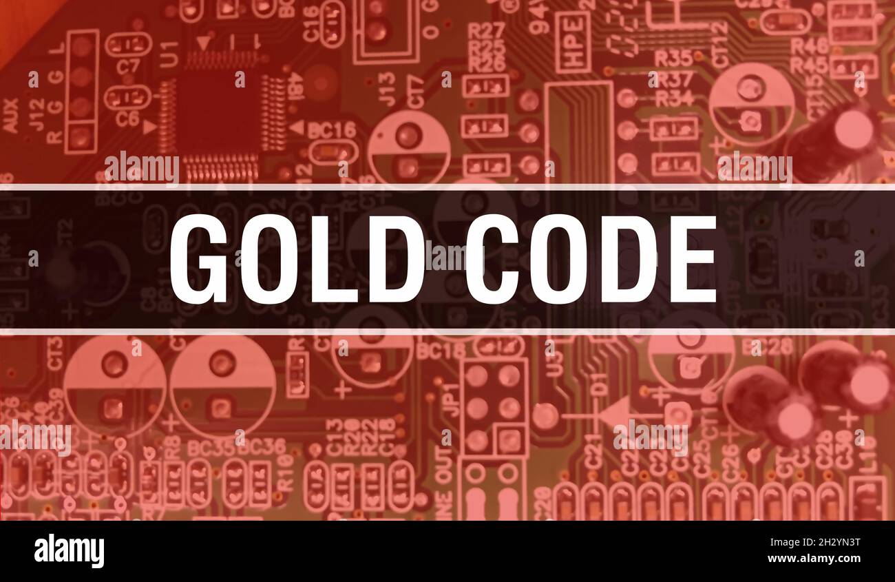 Gold Code text written on Circuit Board Electronic abstract technology ...