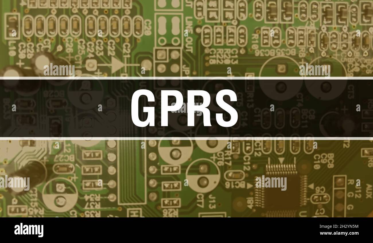 GPRS concept with Computer motherboard. GPRS text written on Technology ...