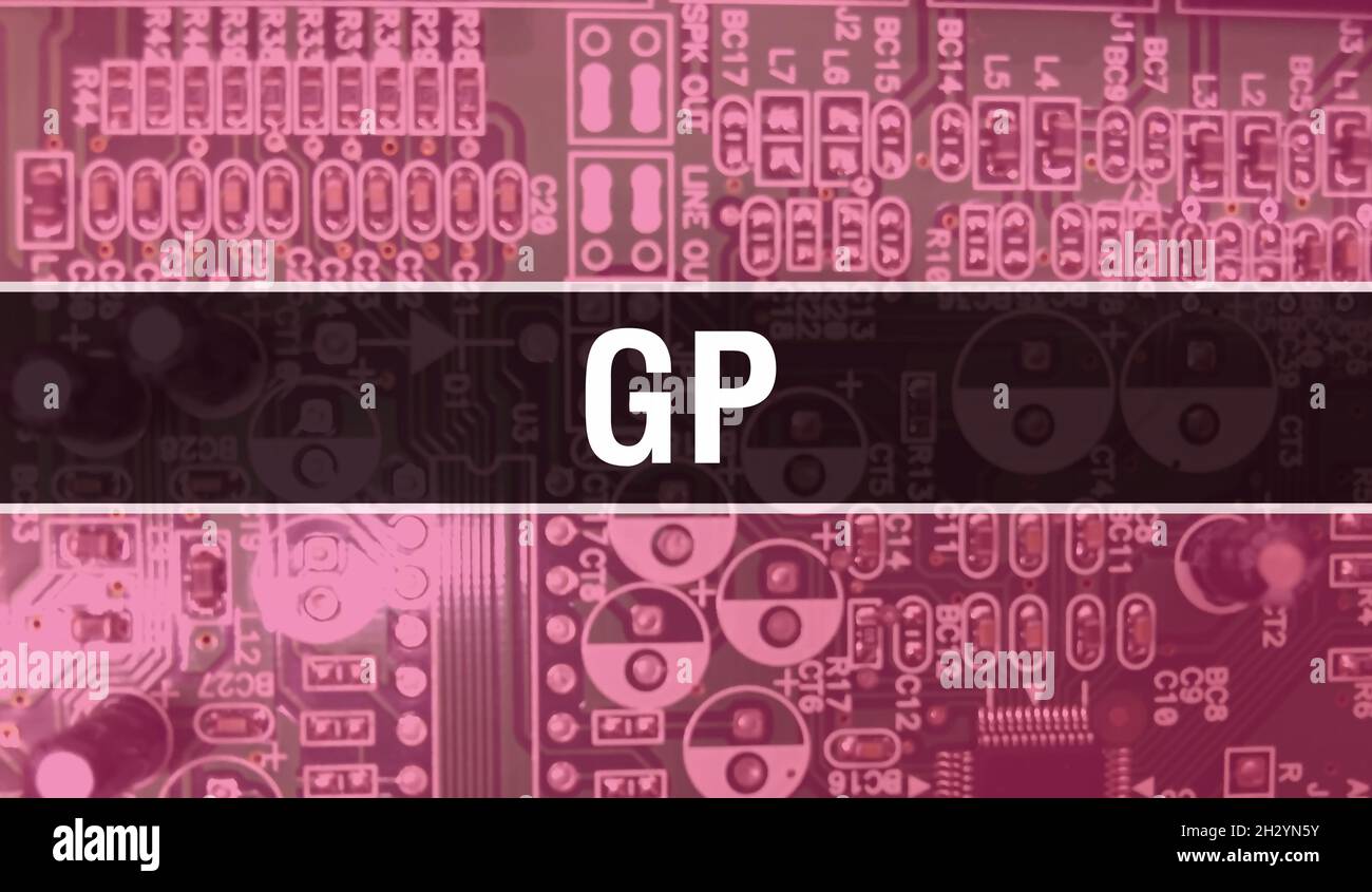 GP concept illustration using Computer Chip in Circuit Board. GP close ...