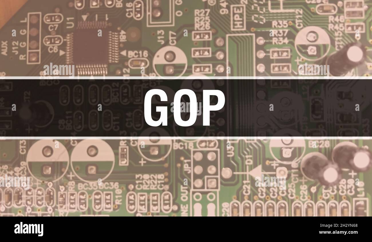 GOP text written on Circuit Board Electronic abstract technology ...