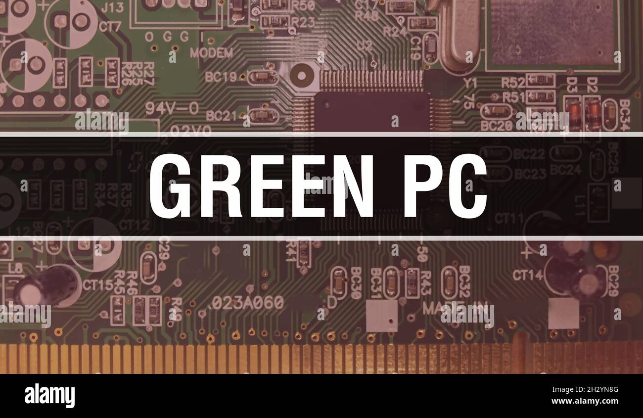 Green PC with Electronic Computer Hardware technology background ...