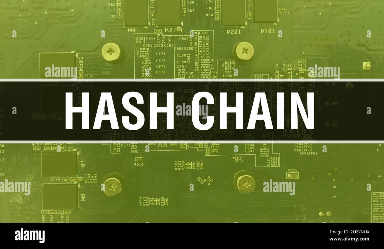 Hash Chain concept with Electronic Integrated Circuit on circuit board ...