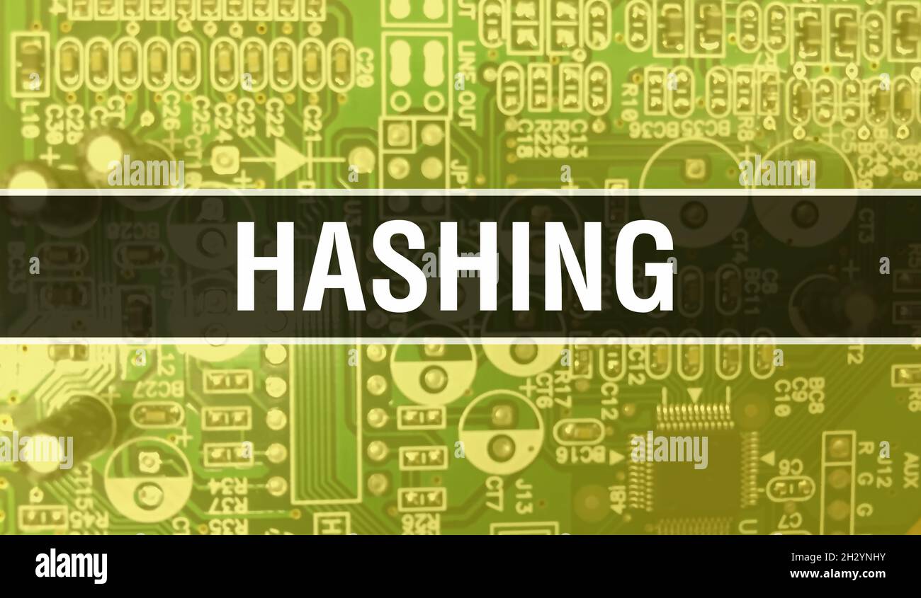 Hashing Concept With Computer Motherboard Hashing Text Written On