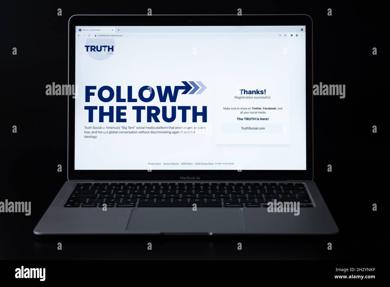 Truth Social platform website seen on the laptop. New social media ...
