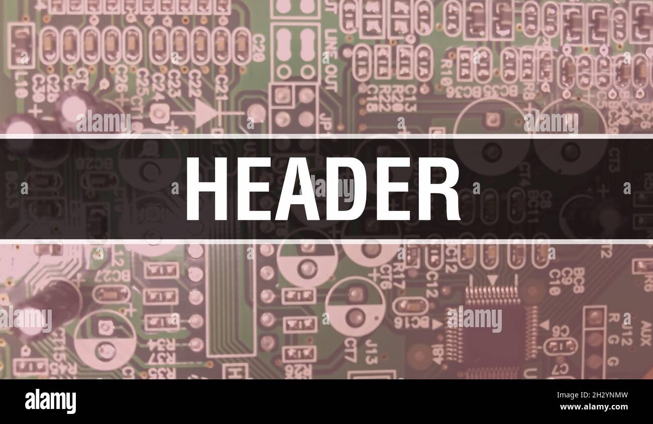 Header concept with Computer motherboard. Header text written on ...