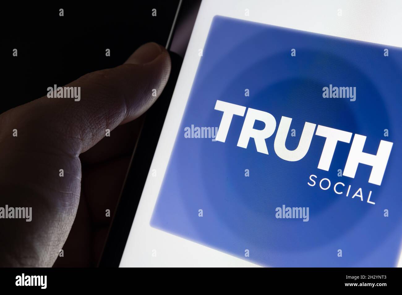Truth Social app logo seen on the laptop. New social media platform ...