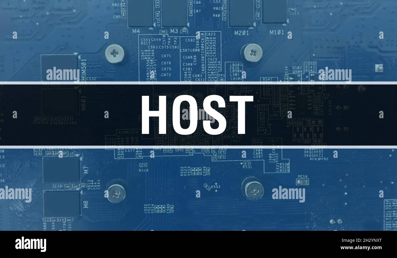 Host concept with Electronic Integrated Circuit on circuit board. Host ...
