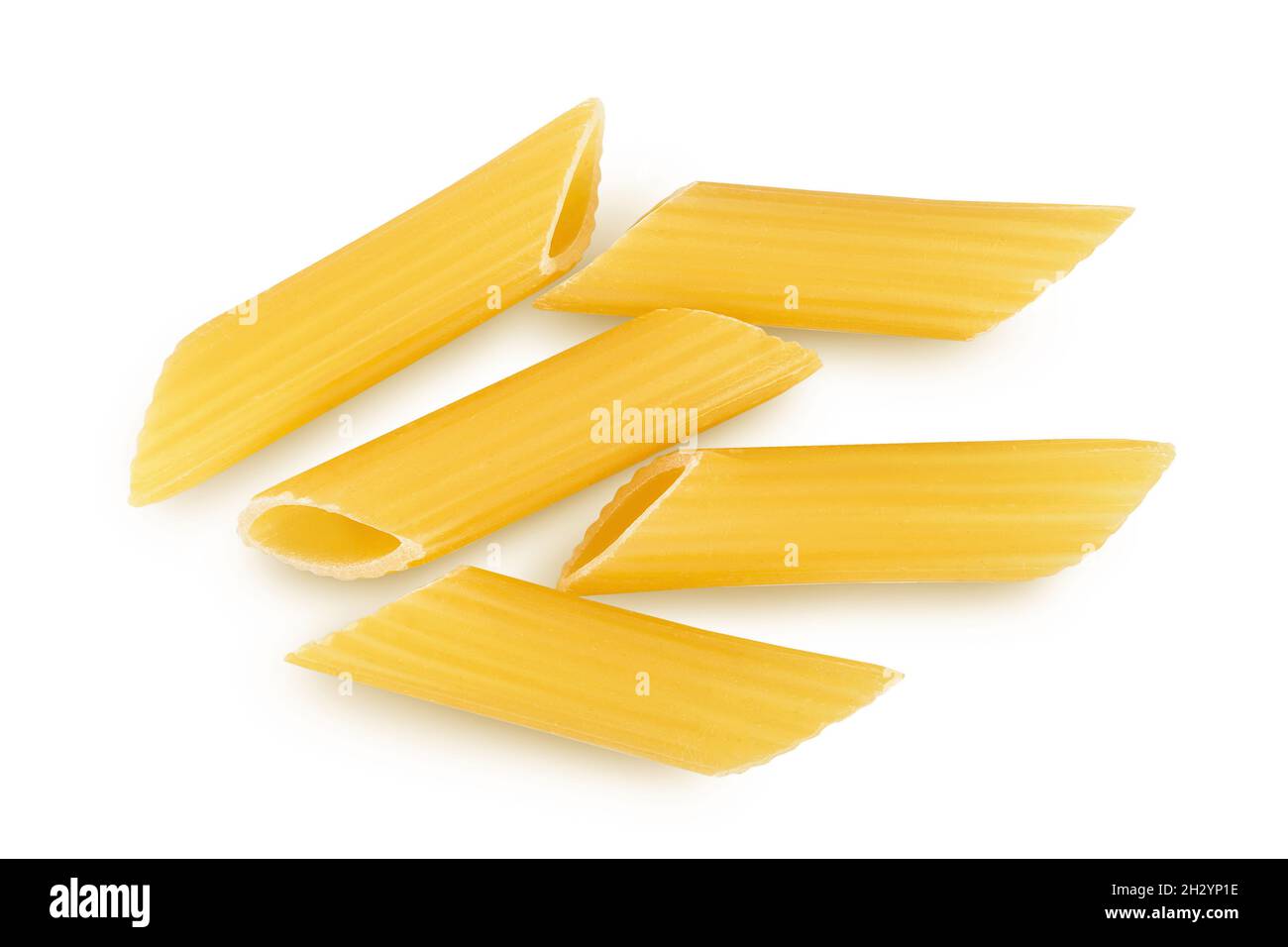 Raw italian penne rigate pasta isolated on white background with ...