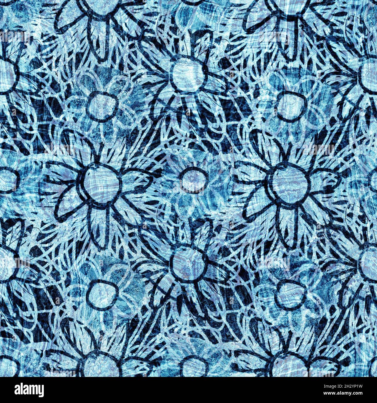 Seamless indigo block print texture on navy blue woven effect ...