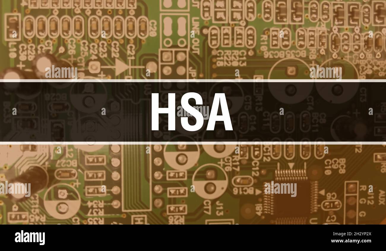 HSA concept with Computer motherboard. HSA text written on Technology ...