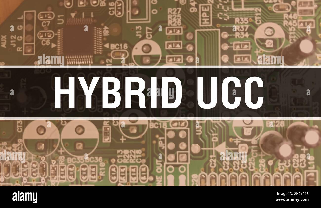 Hybrid UCC text written on Circuit Board Electronic abstract technology ...