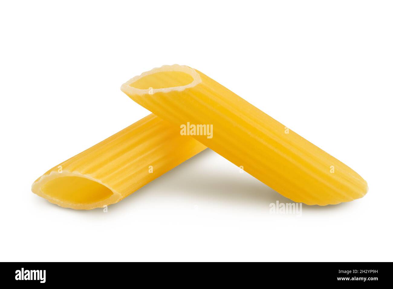 Raw italian penne rigate pasta isolated on white background with ...