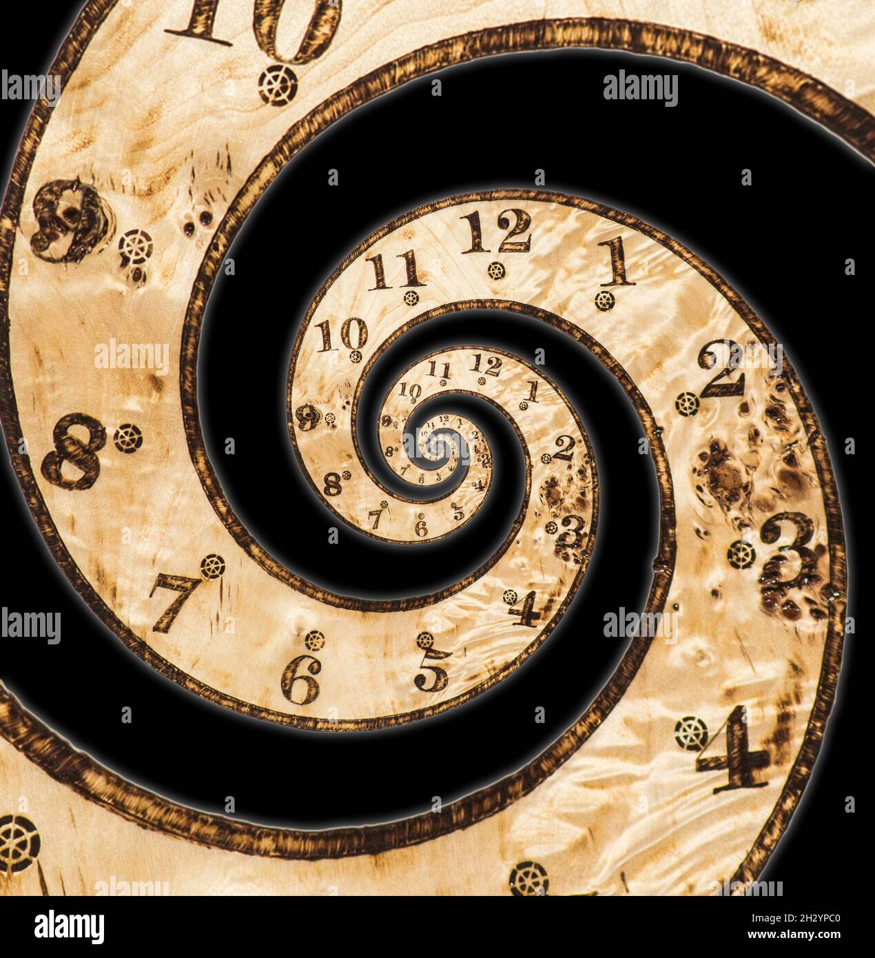 A digital illustration of an infinity spiral old clock Stock Photo - Alamy