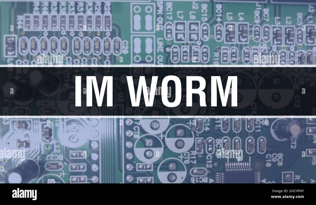 IM Worm concept with Computer motherboard. IM Worm text written on ...