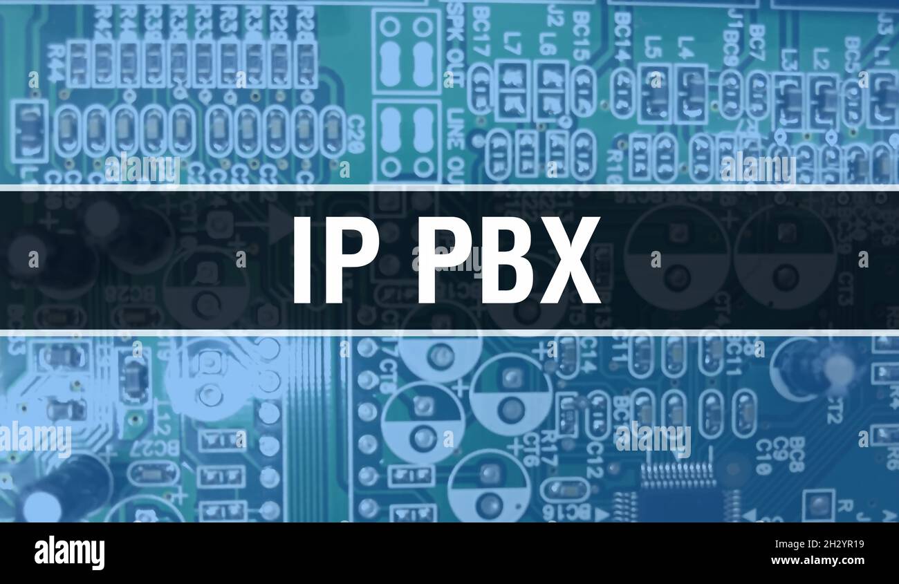 IP PBX concept with Computer motherboard. IP PBX text written on ...