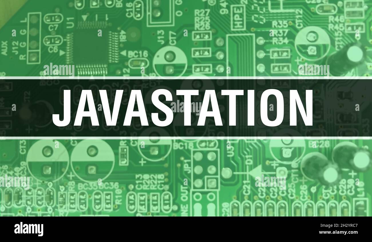 JavaStation concept illustration using Computer Chip in Circuit Board ...