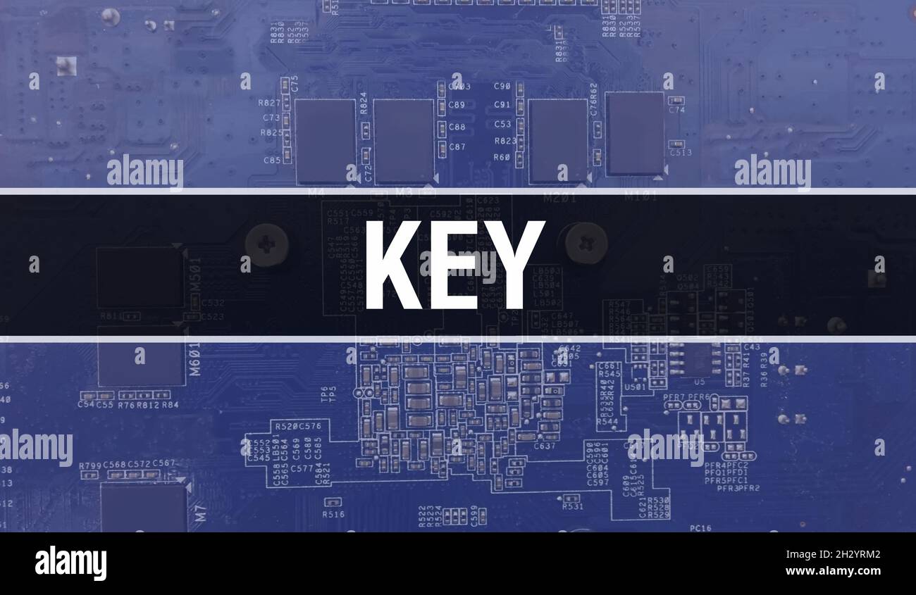Key concept with Electronic Integrated Circuit on circuit board. Key ...