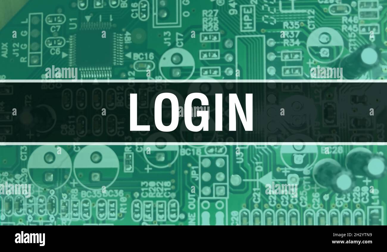 Login concept illustration using Computer Chip in Circuit Board. Login ...