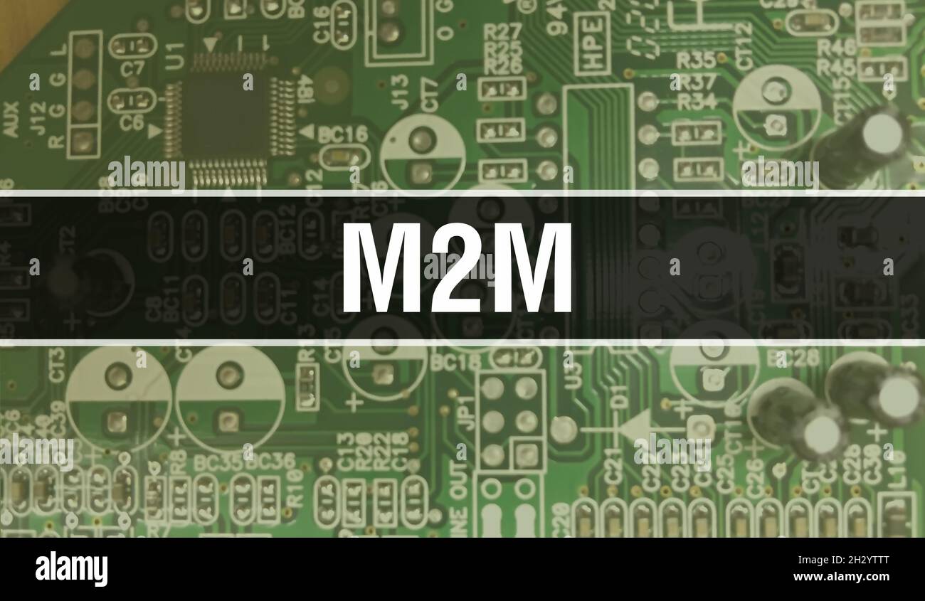 M2M concept illustration using Computer Chip in Circuit Board. M2M ...