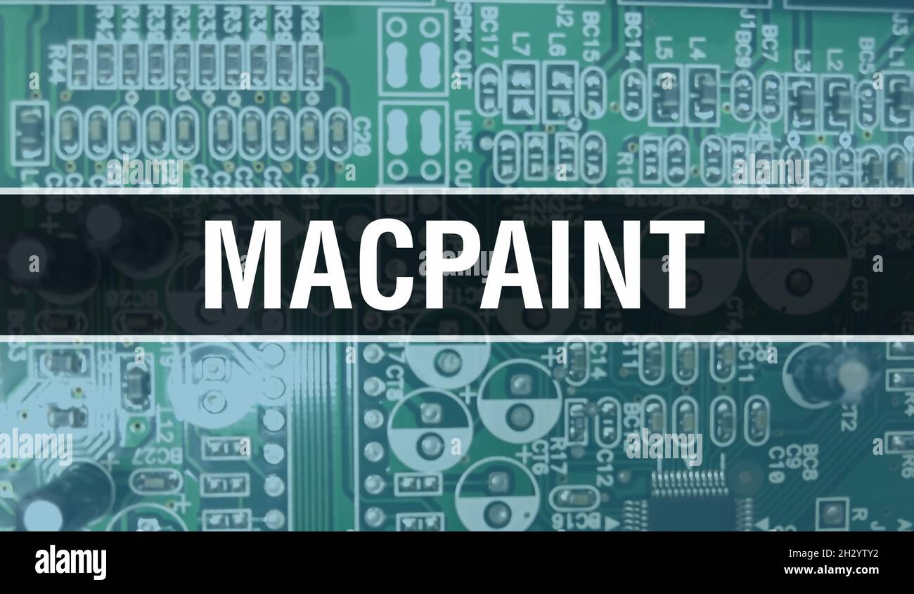 MacPaint concept with Computer motherboard. MacPaint text written on Technology Motherboard ...