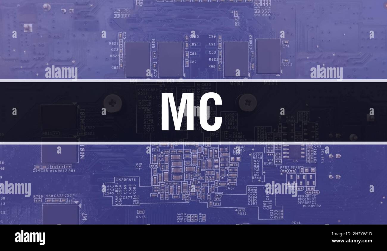 MC concept with Electronic Integrated Circuit on circuit board. MC with ...