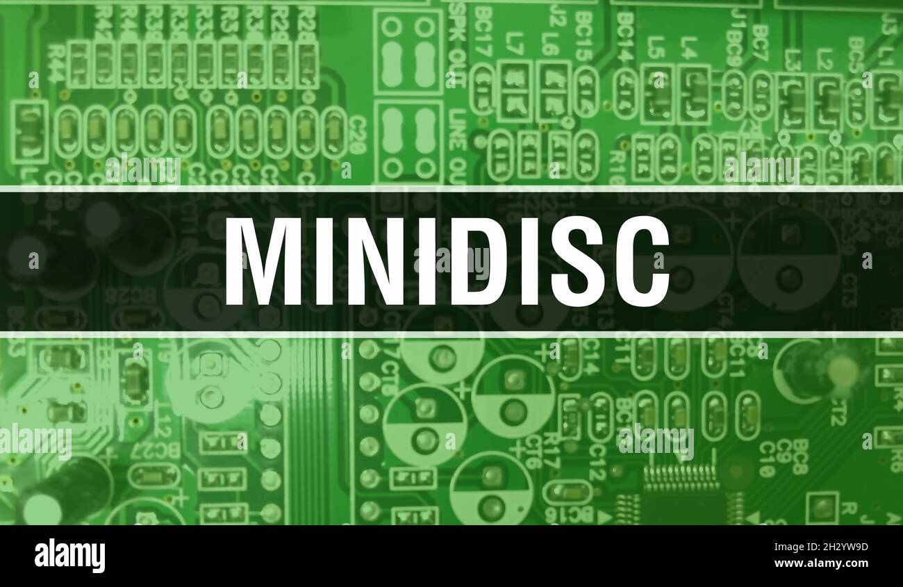 MiniDisc concept with Computer motherboard. MiniDisc text written on ...