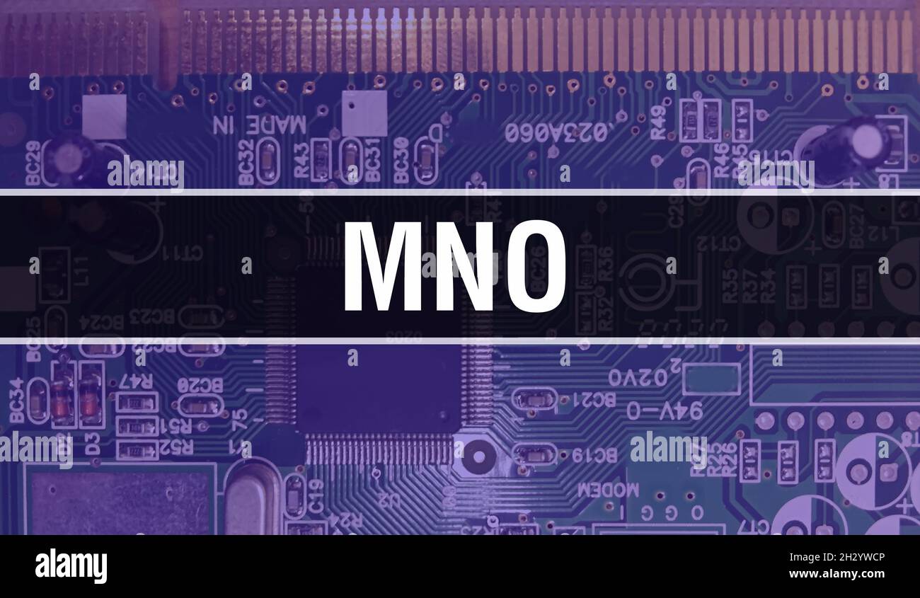 MNO concept with Electronic Integrated Circuit on circuit board. MNO ...