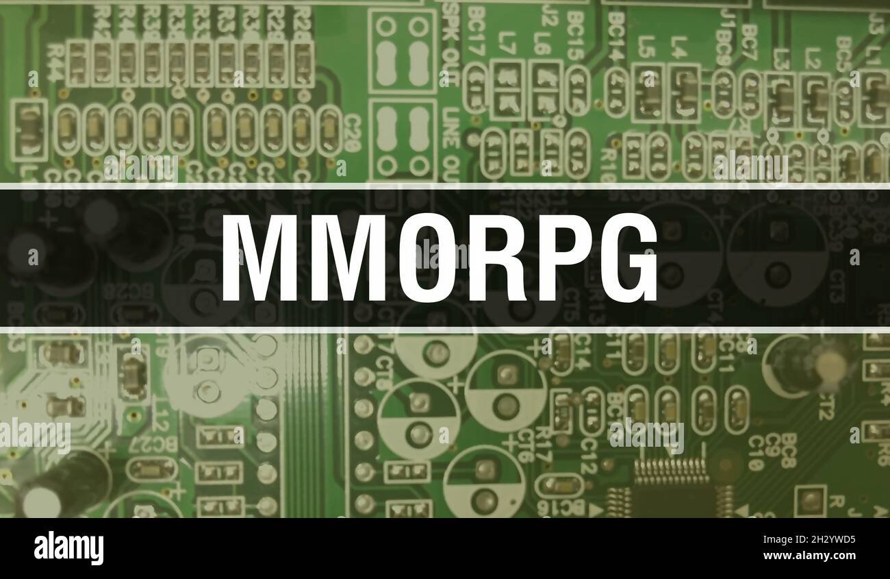 MMORPG concept with Computer motherboard. MMORPG text written on ...