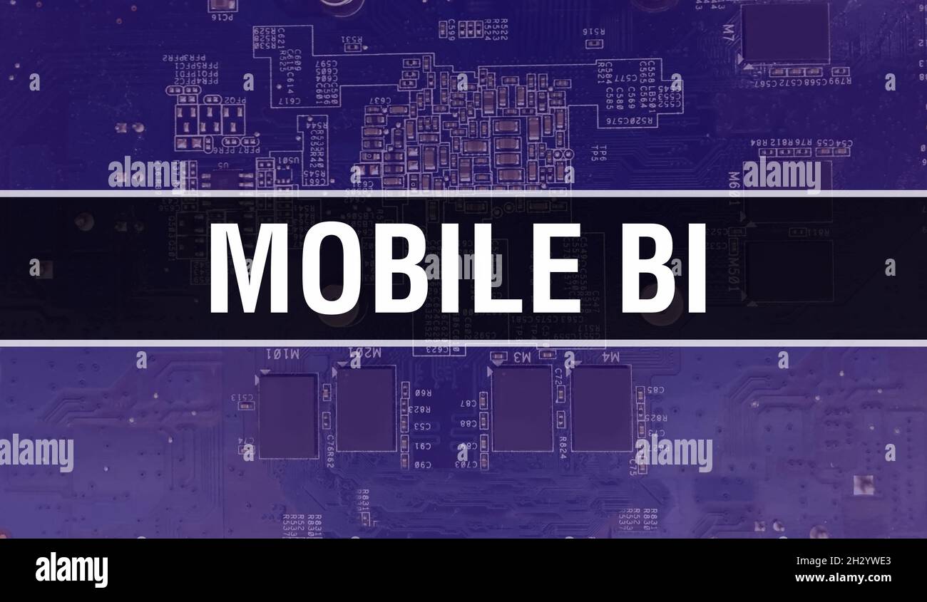 Mobile BI concept illustration using Computer Chip in Circuit Board ...