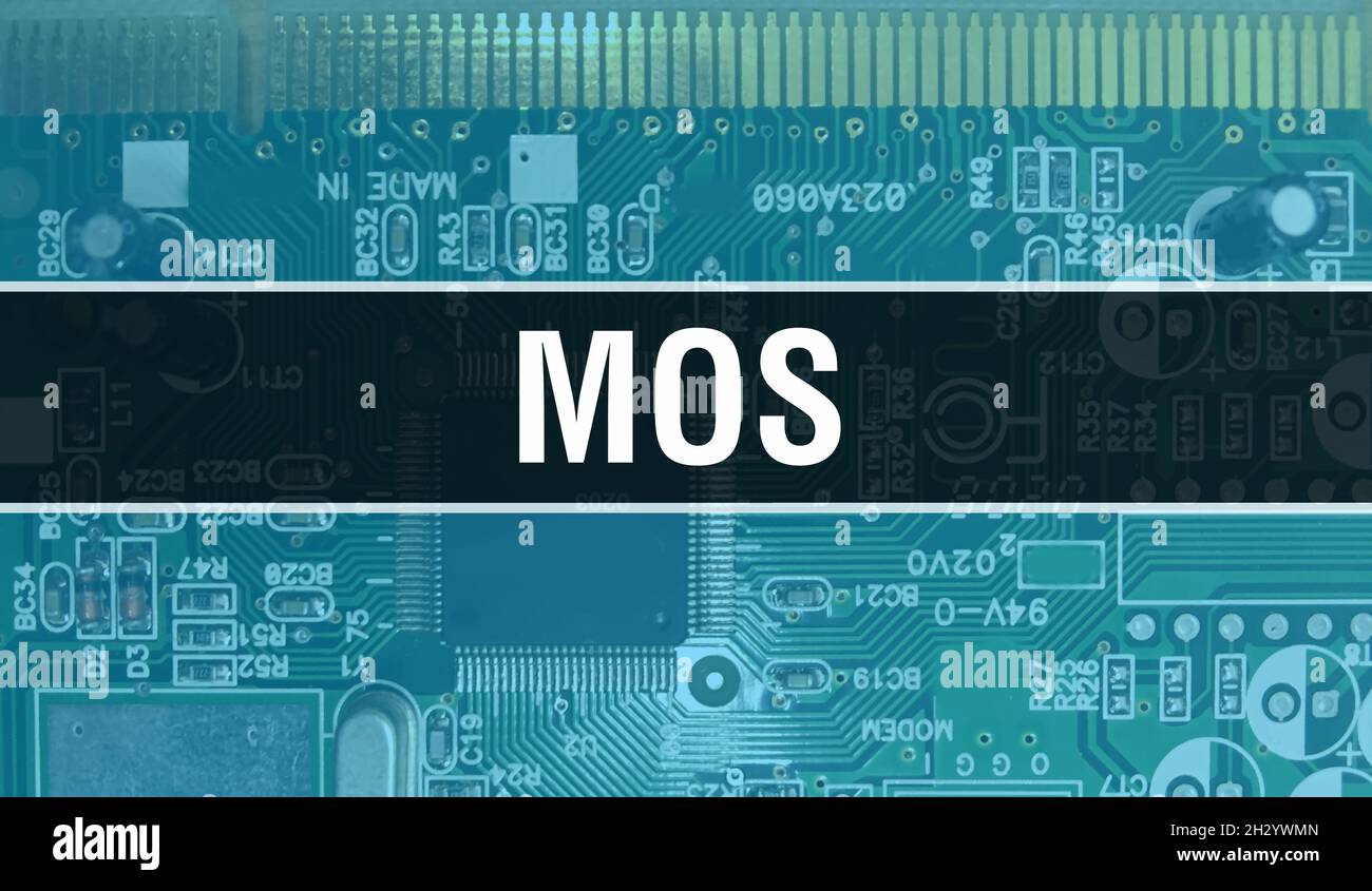 MOS concept with Electronic Integrated Circuit on circuit board. MOS ...
