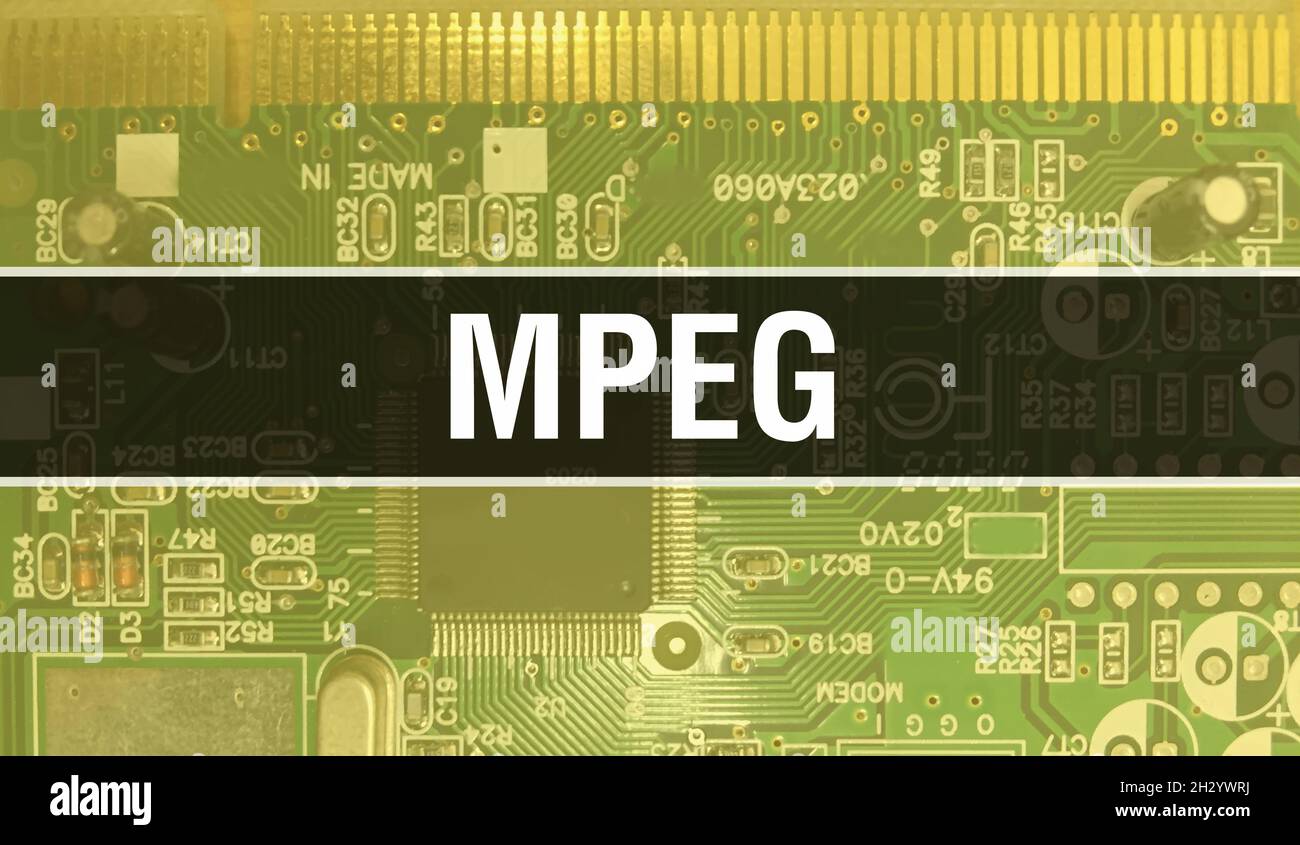 MPEG concept with Electronic Integrated Circuit on circuit board. MPEG ...