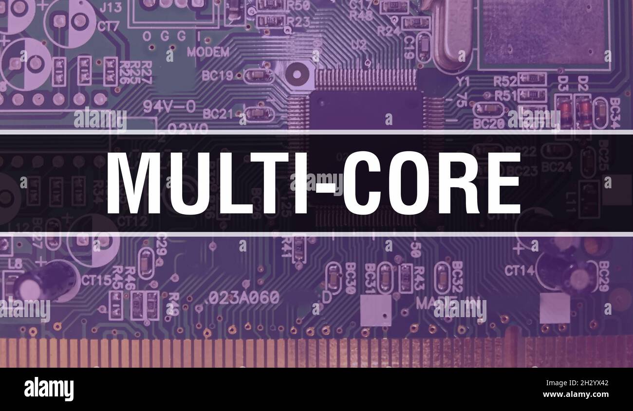 Multi-Core concept illustration using Computer Chip in Circuit Board ...