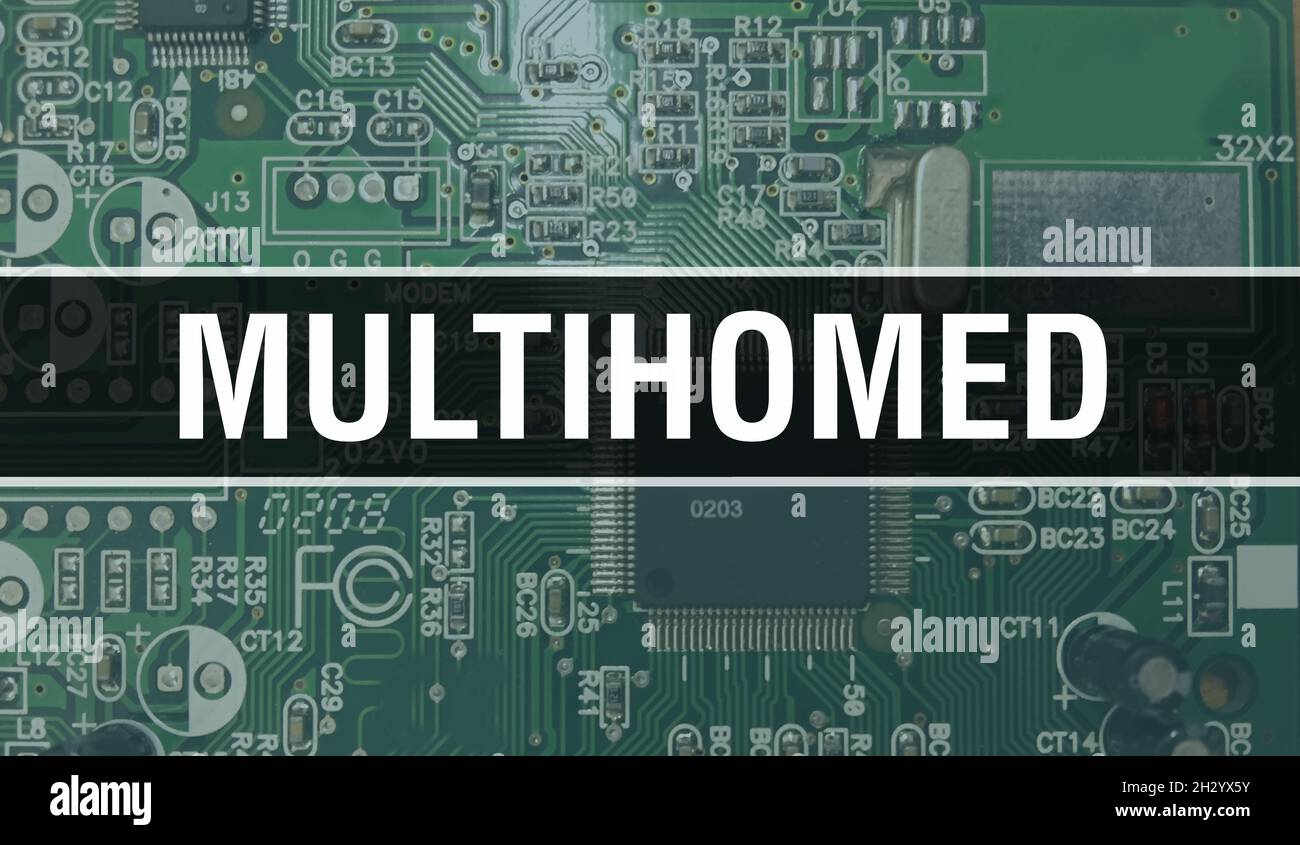 Multihomed Text Written On Circuit Board Electronic Abstract Technology Background Of Software