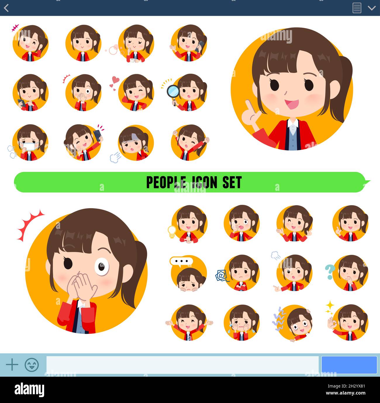 A Set Of Wearing A Happi Coat Woman With Expresses Various Emotions In