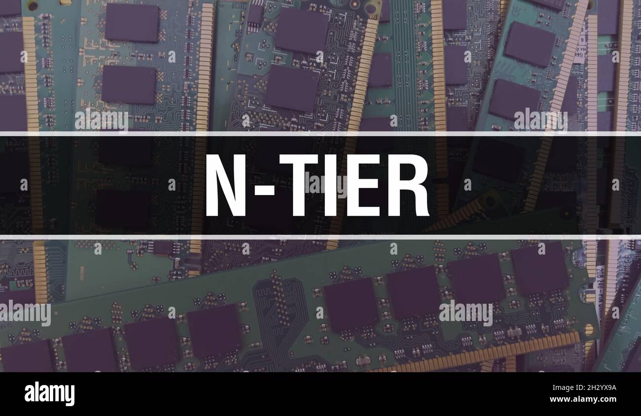 N-tier concept with Electronic Integrated Circuit on circuit board. N ...