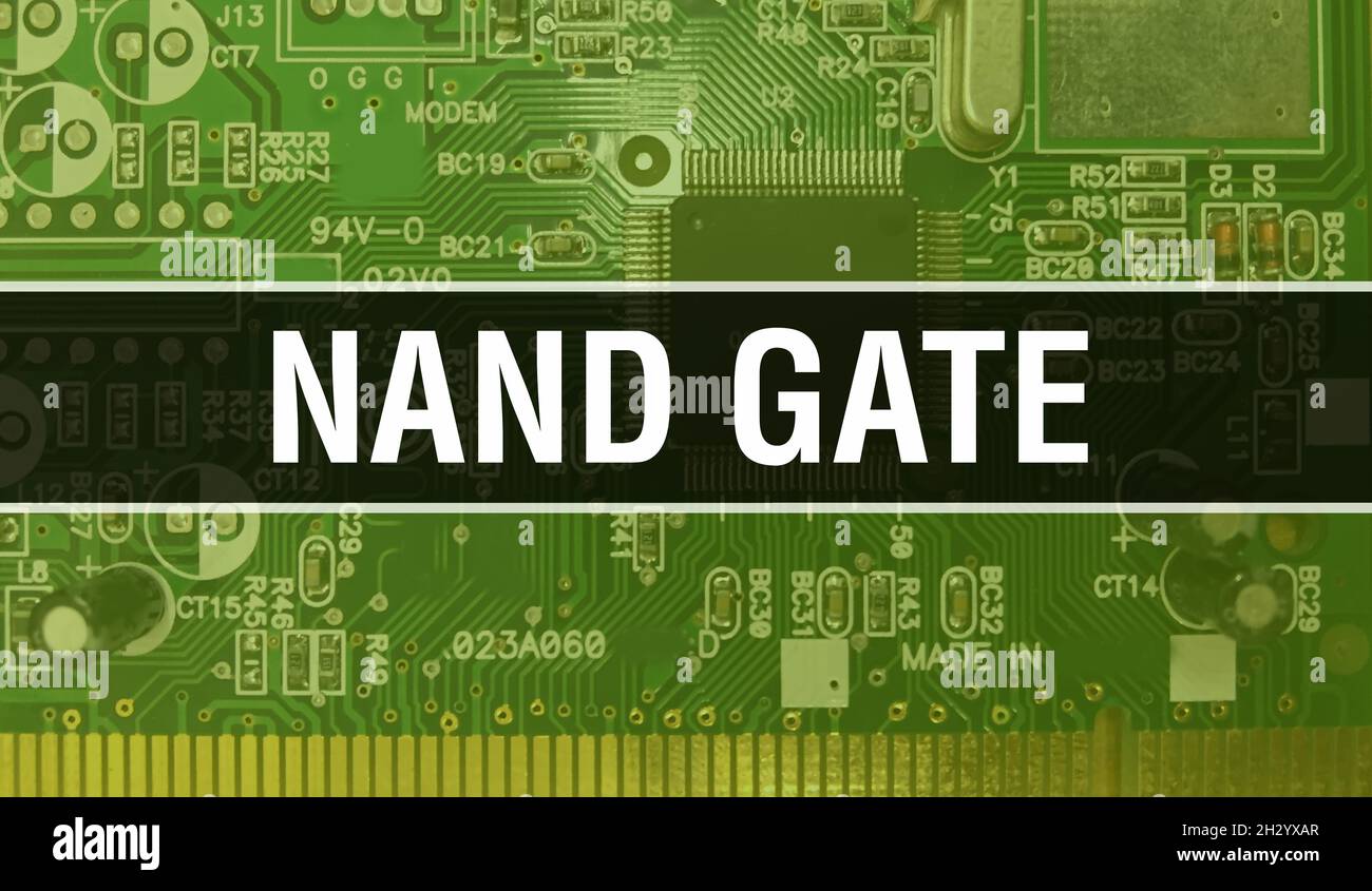 NAND Gate concept illustration using Computer Chip in Circuit Board ...