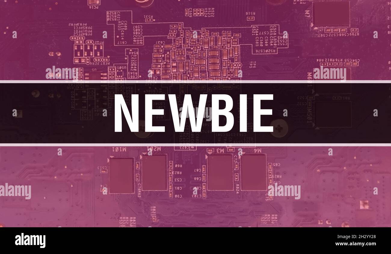 Newbie concept with Computer motherboard. Newbie text written on ...