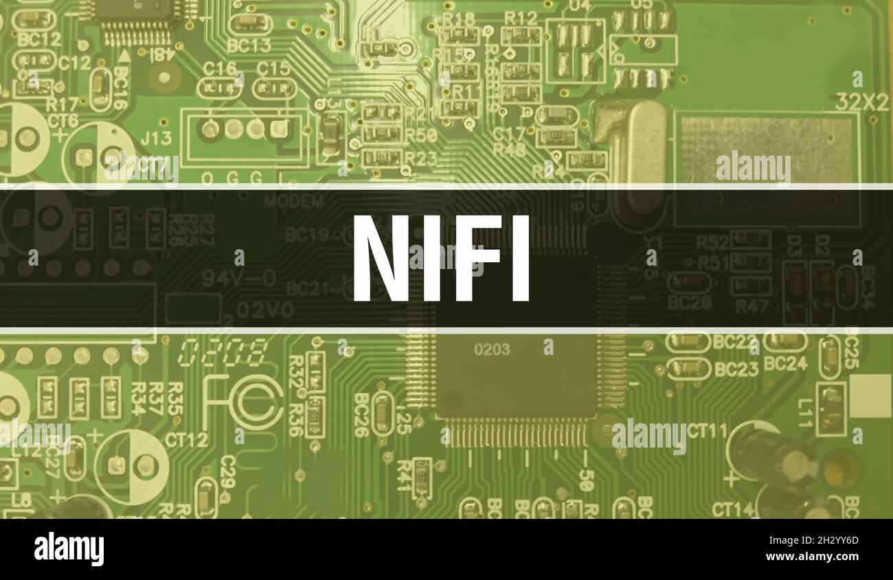 NiFi text written on Circuit Board Electronic abstract technology ...