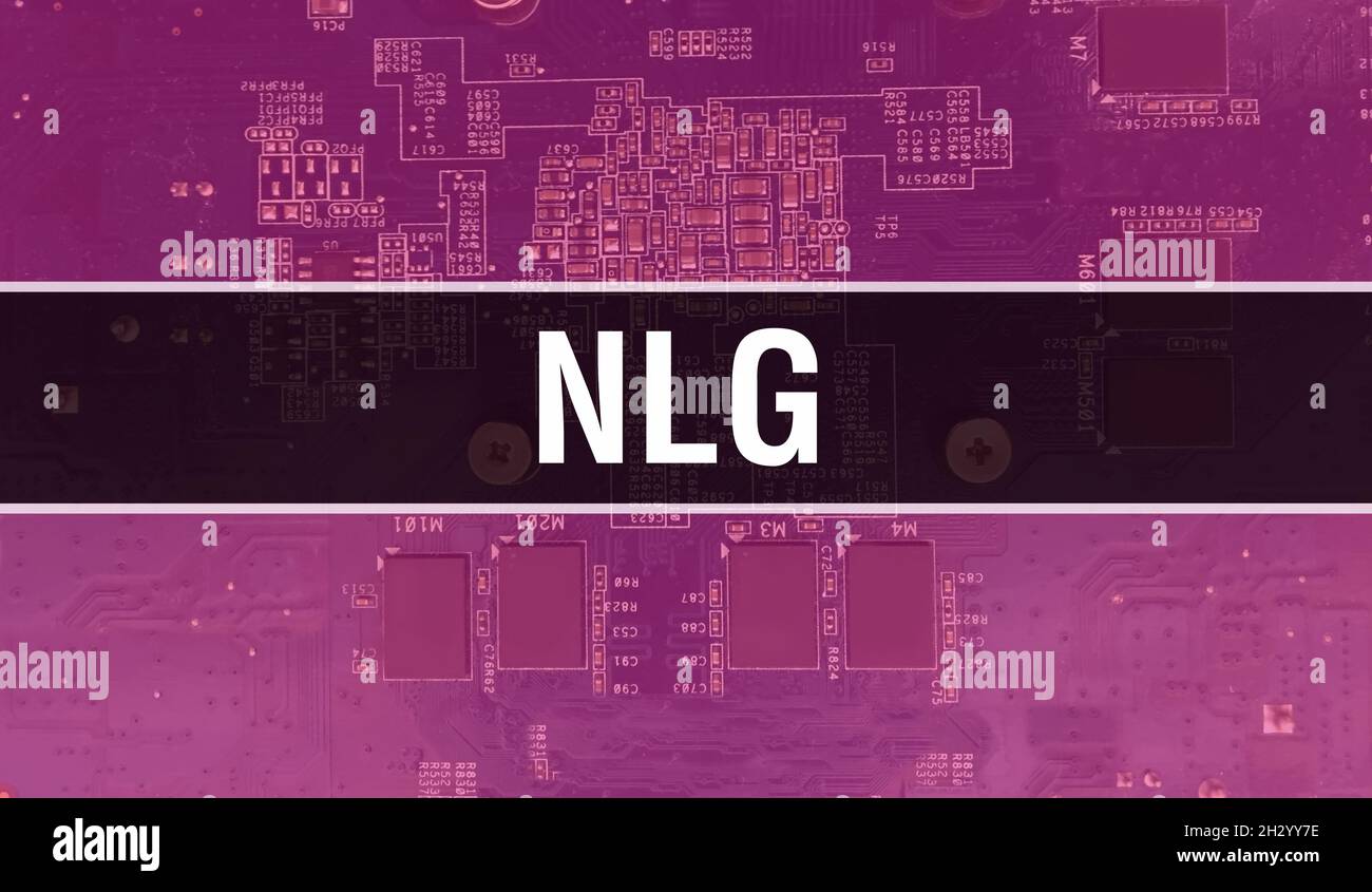 NLG concept with Computer motherboard. NLG text written on Technology ...