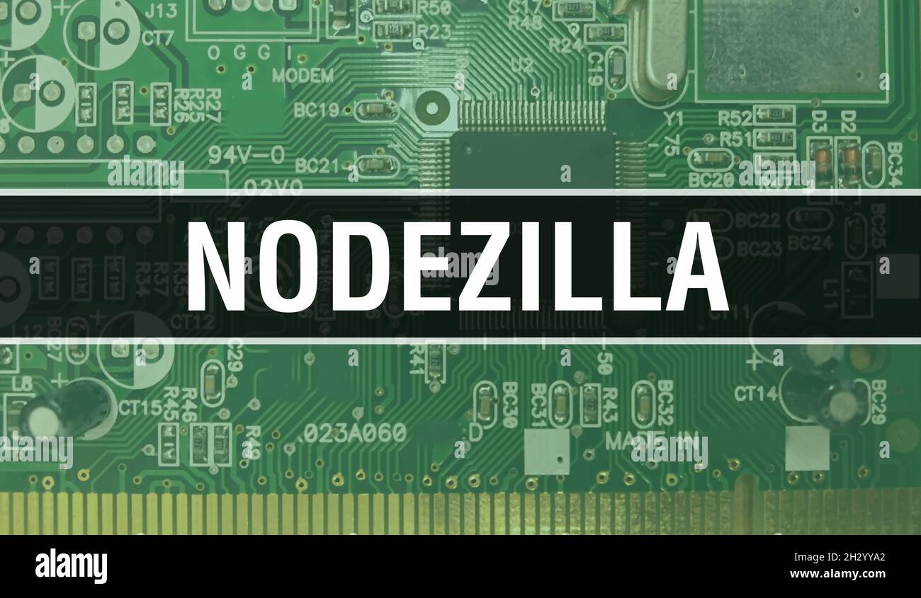 Nodezilla concept illustration using Computer Chip in Circuit Board ...