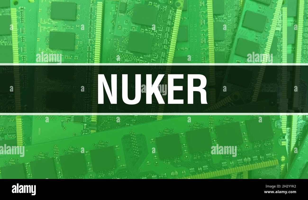 Nuker concept with Electronic Integrated Circuit on circuit board. Nuker with Computer Chip in ...