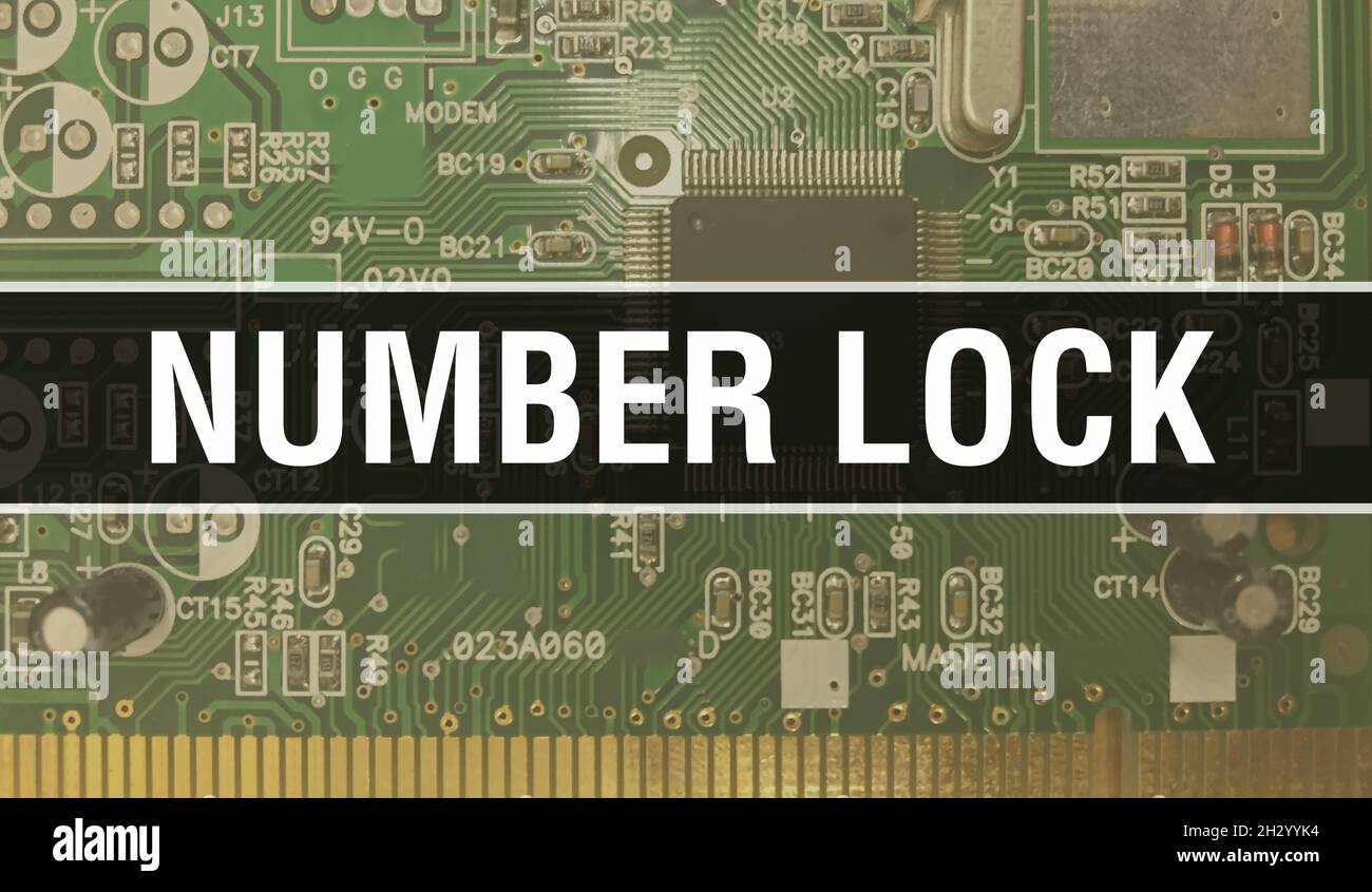 Number Lock concept with Computer motherboard. Number Lock text written ...