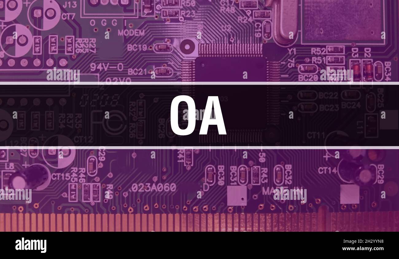 OA concept with Computer motherboard. OA text written on Technology ...