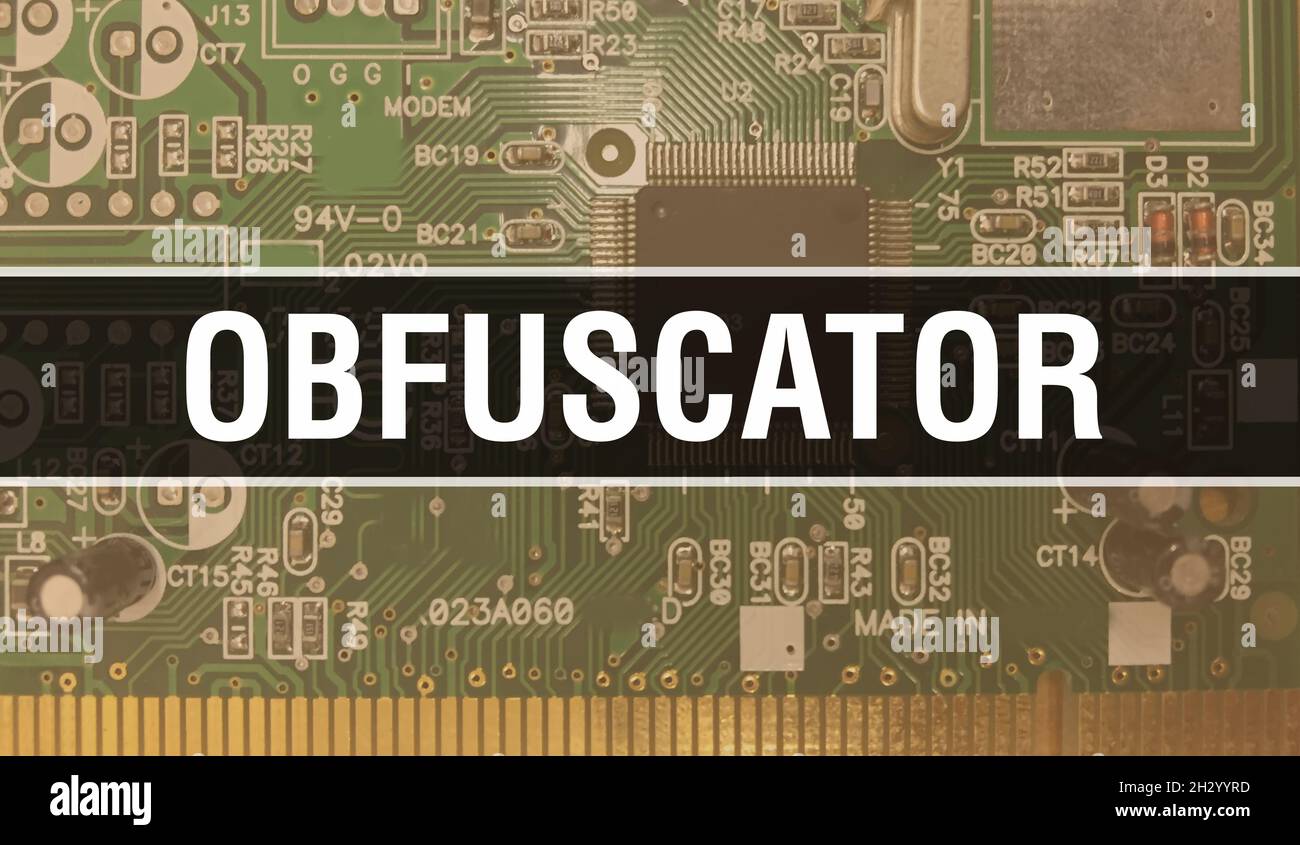 Obfuscator concept with Computer motherboard. Obfuscator text written on Technology Motherboard ...
