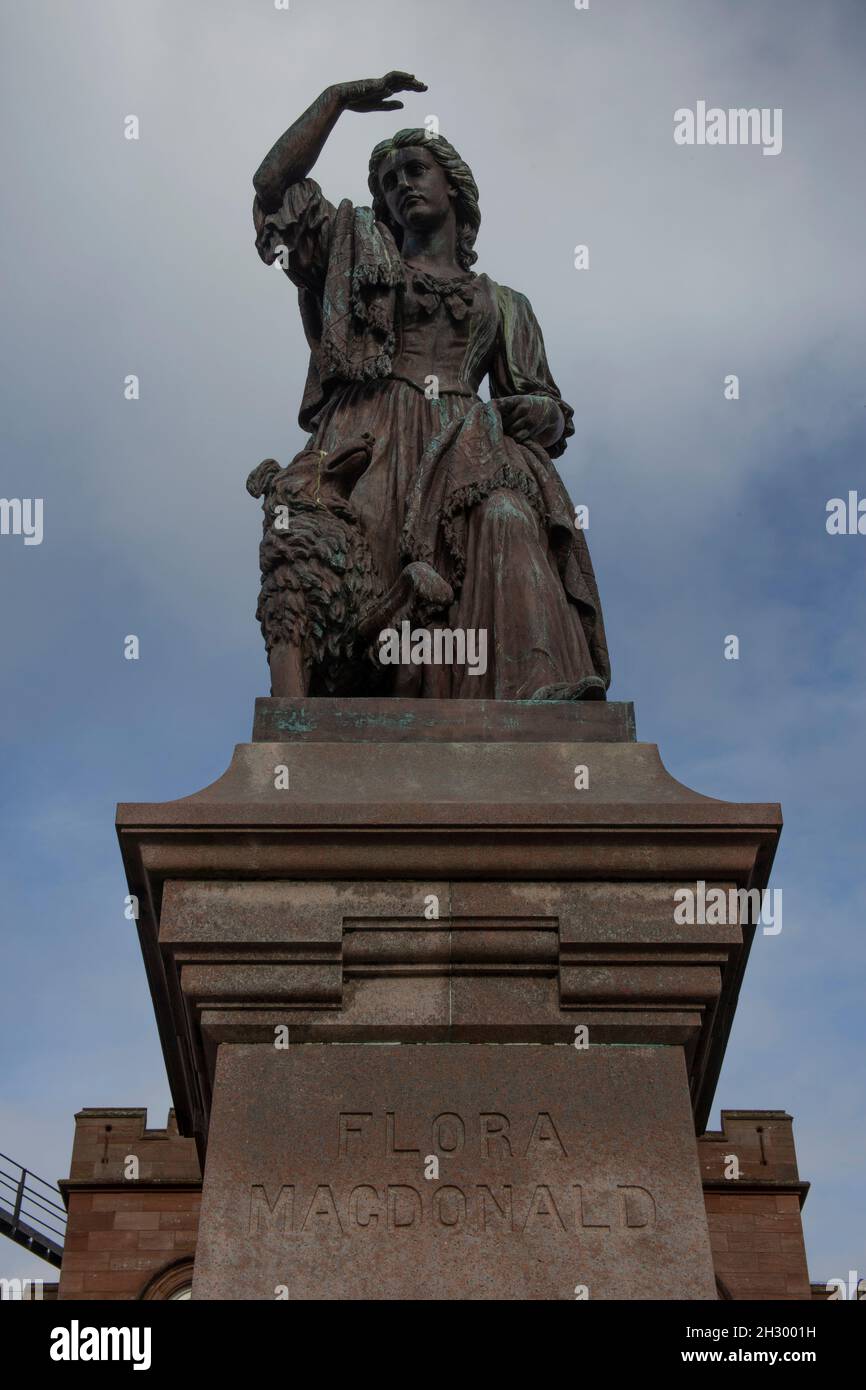 Statue to Flora MacDonald with her collie dog outside Inverness Castle ...