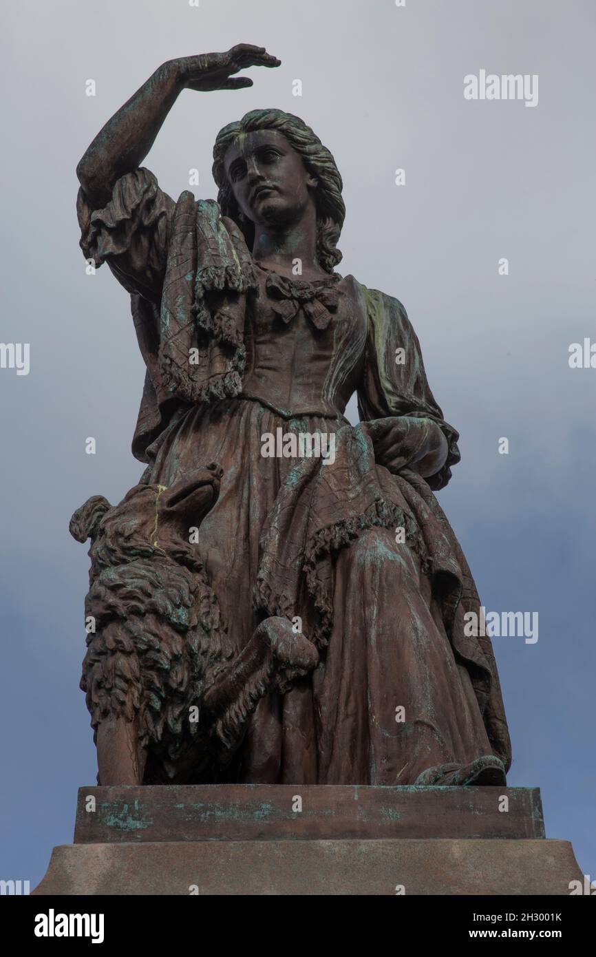 Statue to Flora MacDonald with her collie dog outside Inverness Castle ...
