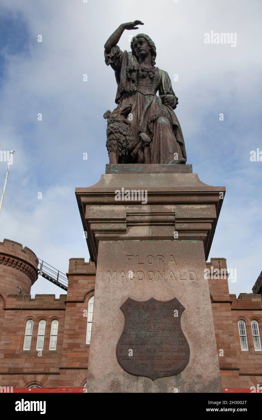 Statue to Flora MacDonald with her collie dog outside Inverness Castle ...