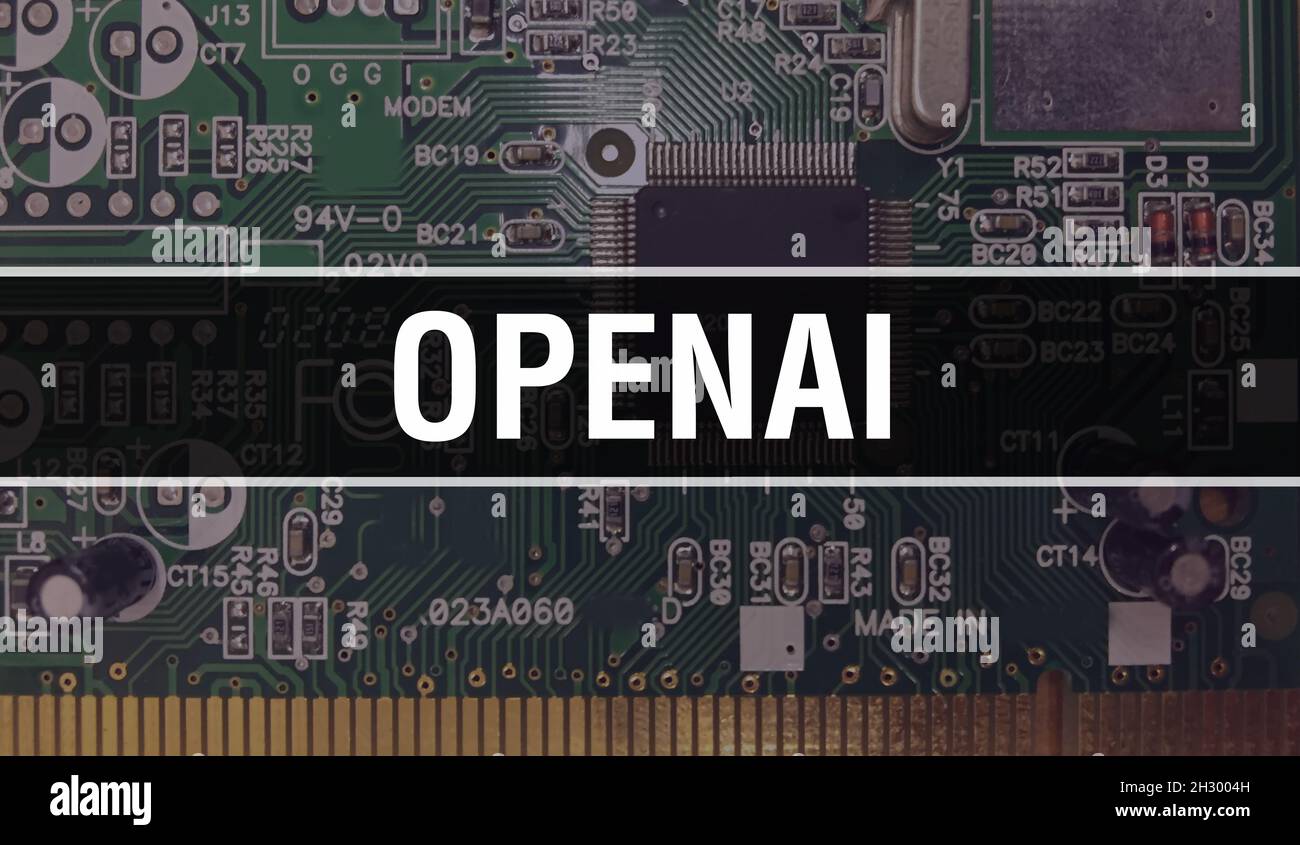 OpenAI concept with Computer motherboard. OpenAI text written on ...