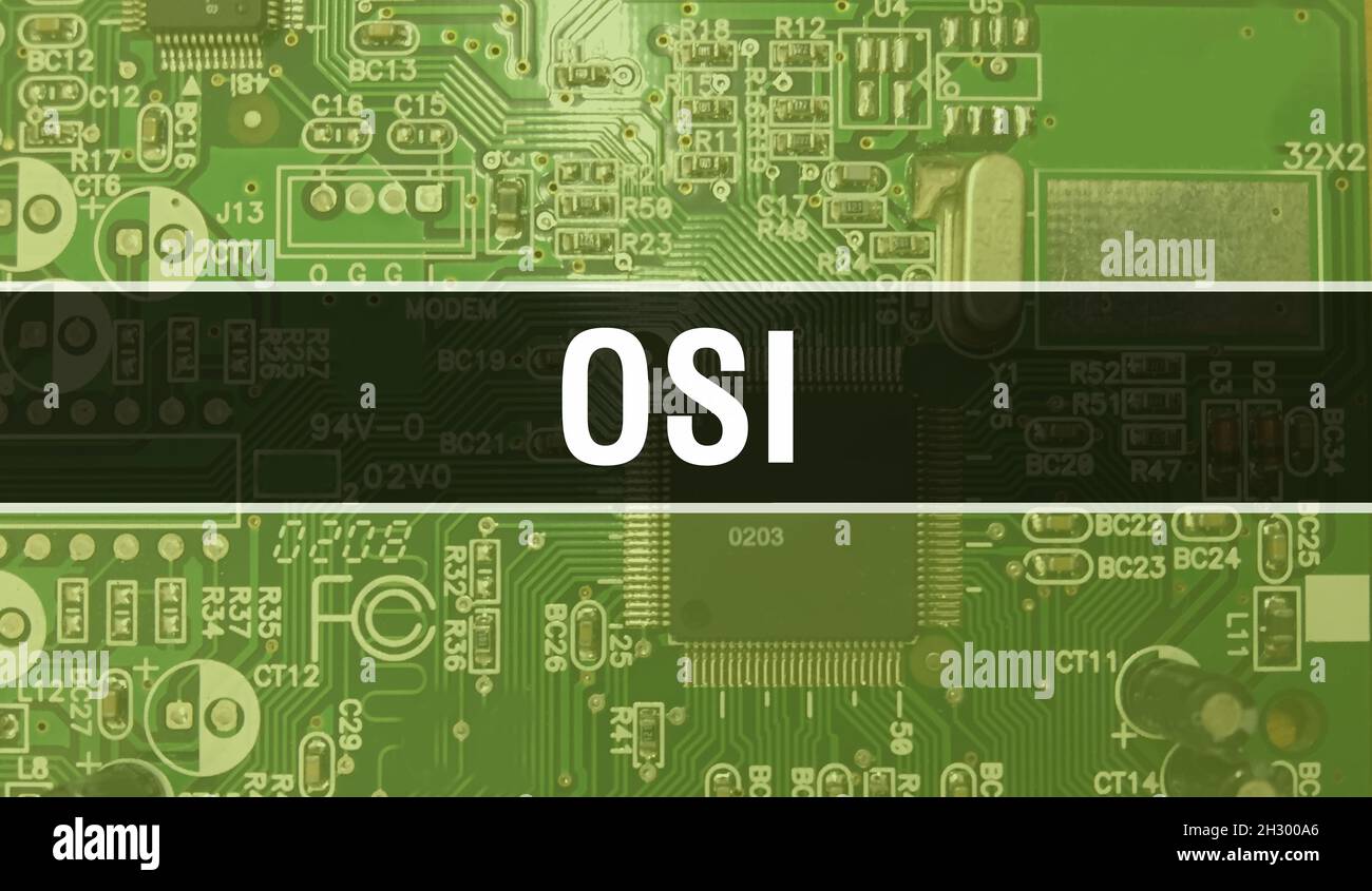 OSI concept illustration using Computer Chip in Circuit Board. OSI ...