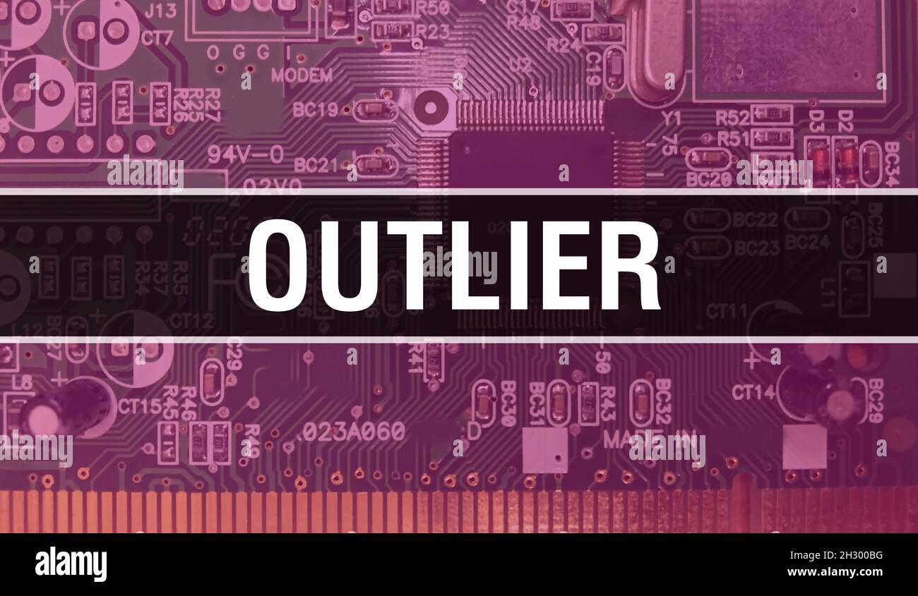 Outlier concept with Computer motherboard. Outlier text written on Technology Motherboard ...